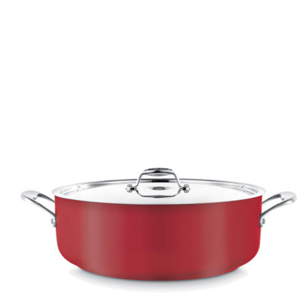 LOW CASSEROLE POT STAINLESS STEEL 8.9L RED - Core Catering