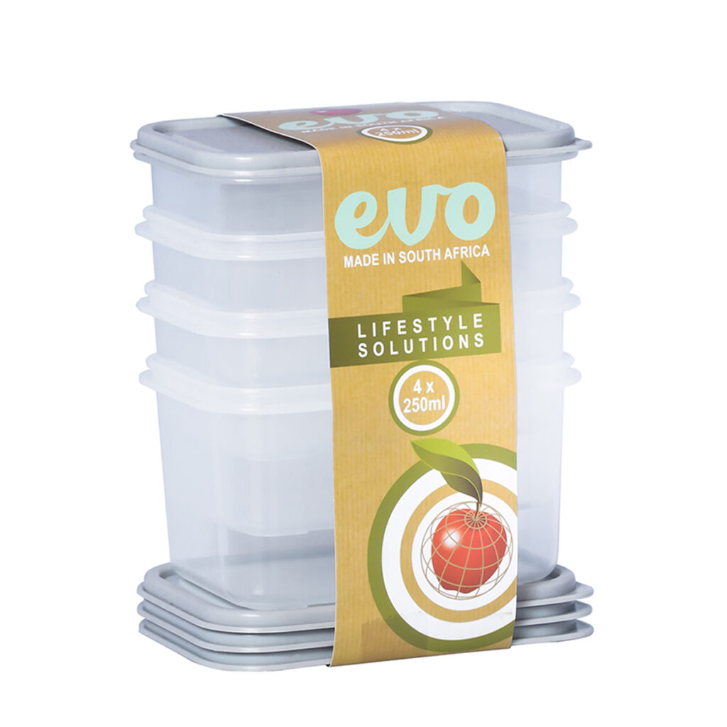 PLASTIC SNACK BOX 250ML 4PC GREY LID By Evo - Core Catering
