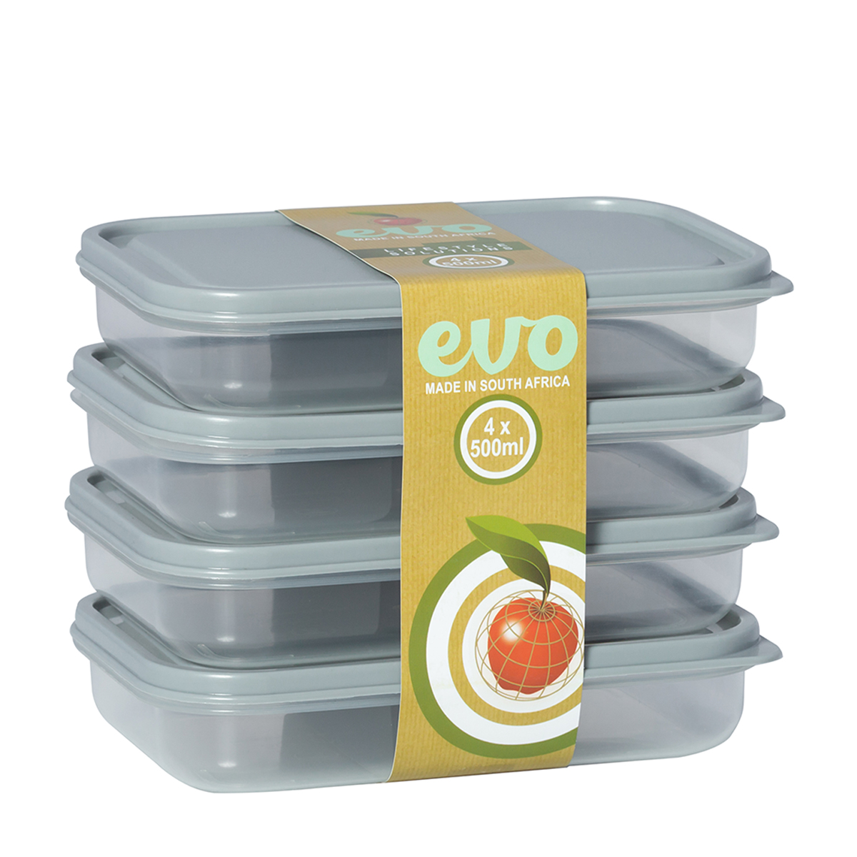 PLASTIC SNACK BOX 500ML 4PC GREY LID By Evo - Core Catering