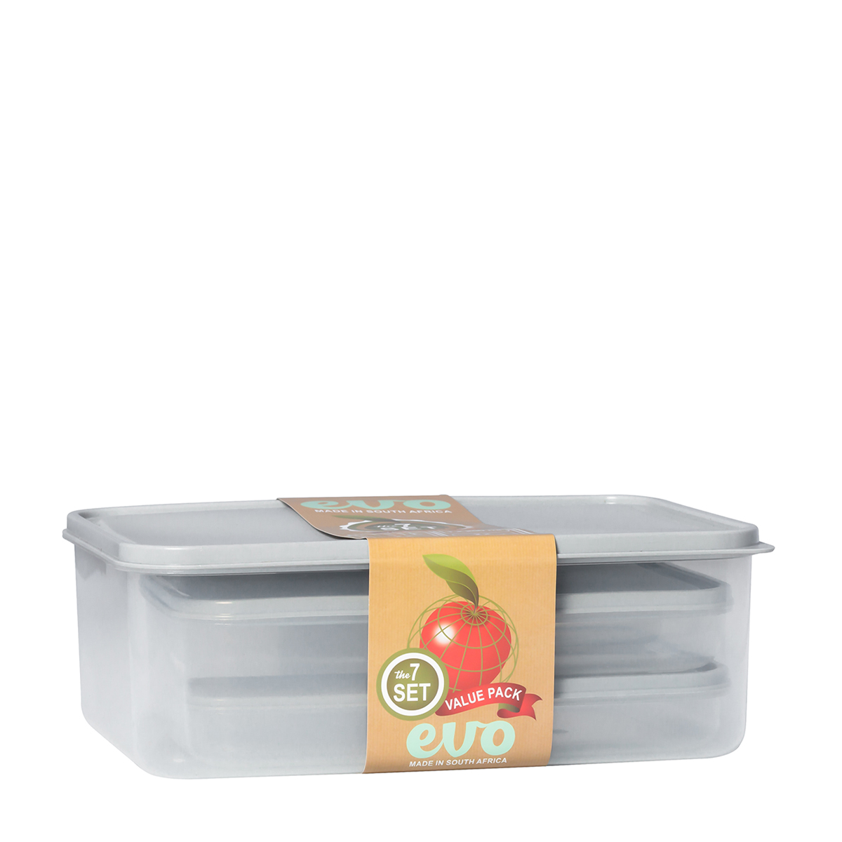 PLASTIC STORAGE CONTAINER 7 PIECE SET GREY LID By Evo - Core Catering