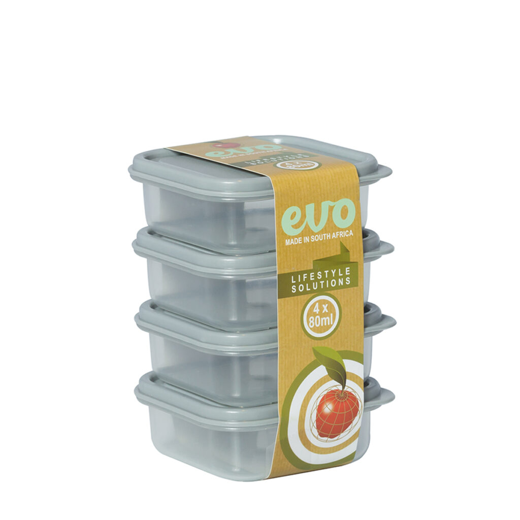 PLASTIC SNACK BOX 80ML 4PC GREY LID By Evo - Core Catering