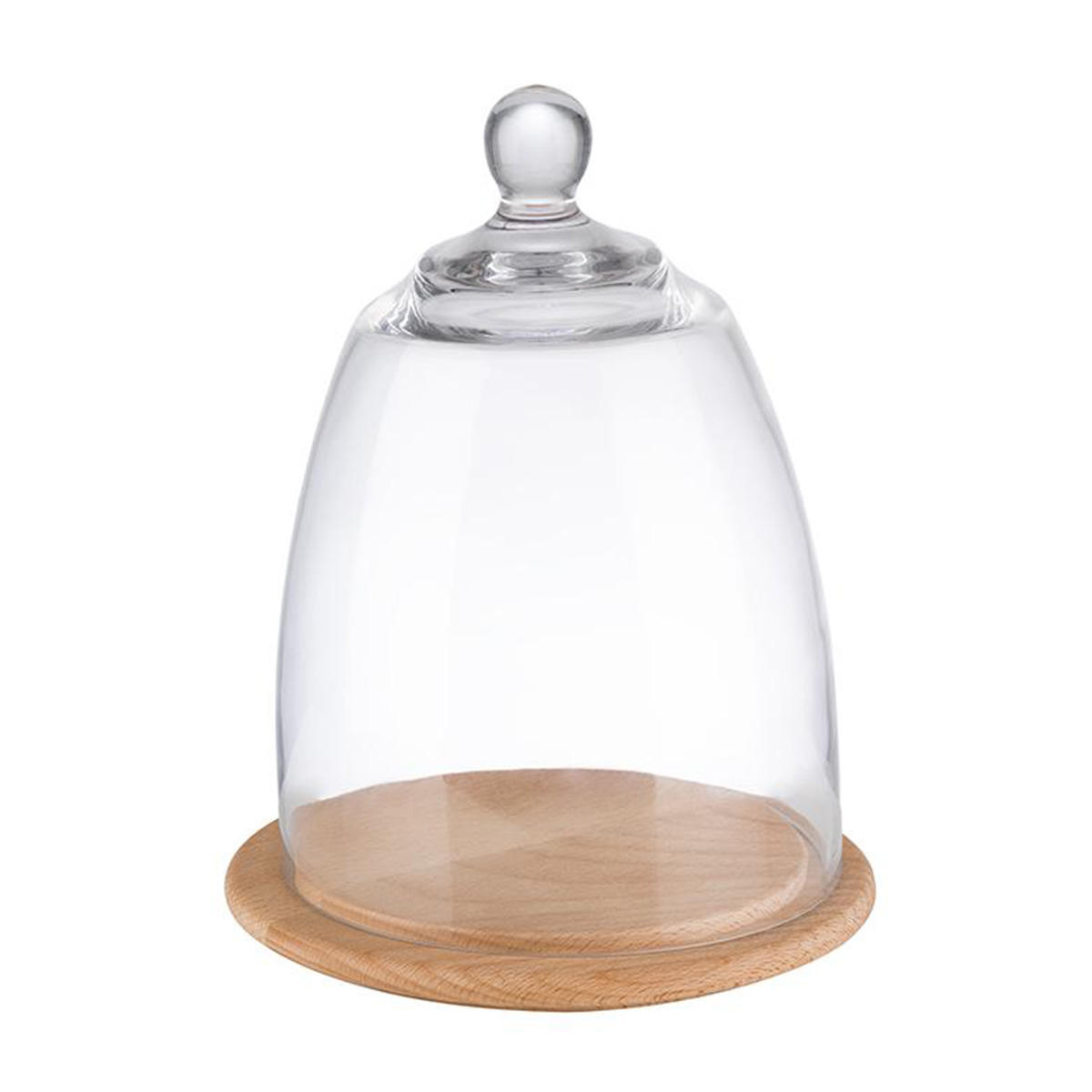 CLEAR GLASS DOME 240MM HIGH WITH WOODEN TRAY By APS - Core Catering