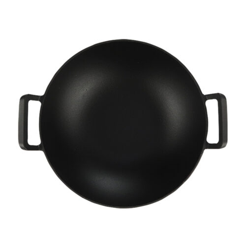 CAST IRON WOK WITH HANDLES 380MM BLACK - Core Catering
