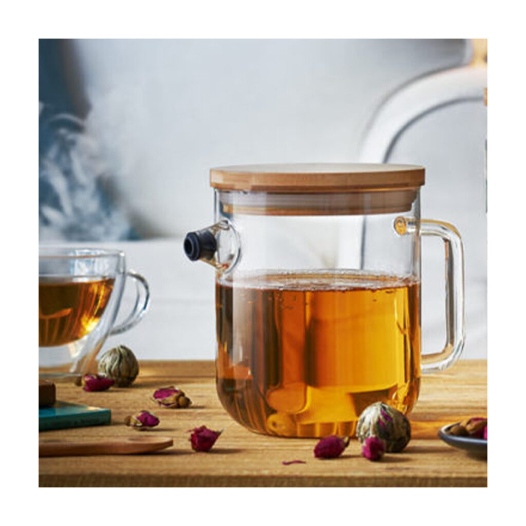 GLASS ANTI-DRIP TEAPOT 1L WITH BAMBOO LID By Luigi Bormioli - Core Catering