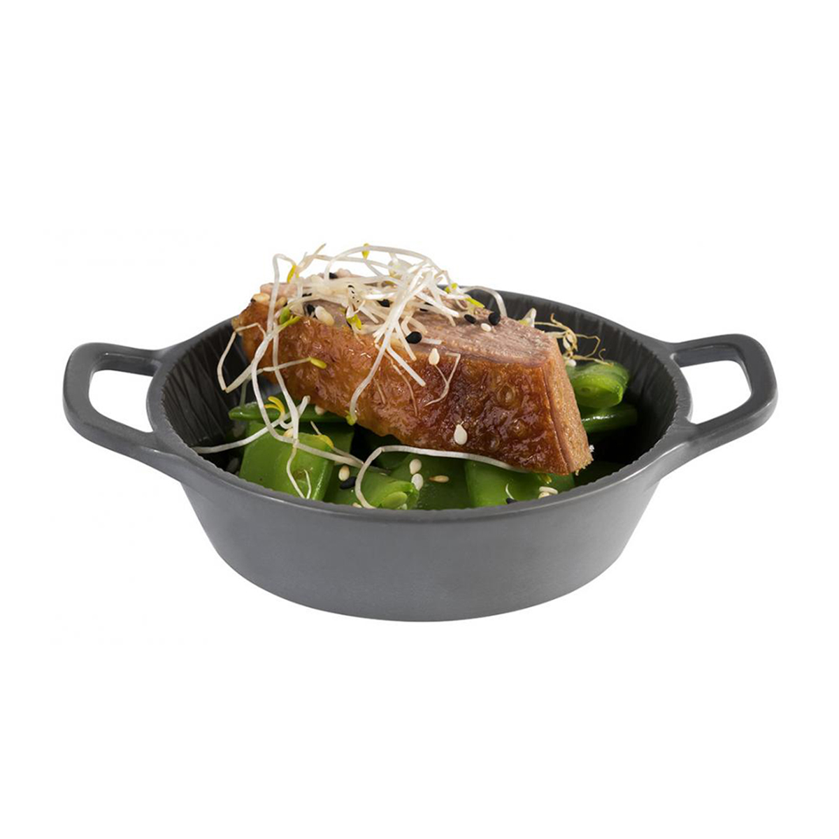 MINI OVAL TAPAS WOK WITH HANDLES 70ML GREY By APS - Core Catering